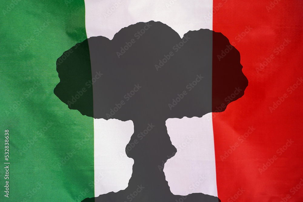 Atomic bomb explosion mushroom on Italy flag background. Nuclear ...