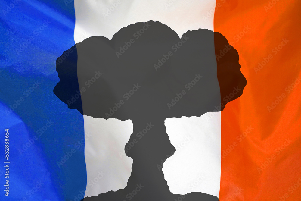 Atomic bomb explosion mushroom on France flag background. Nuclear ...