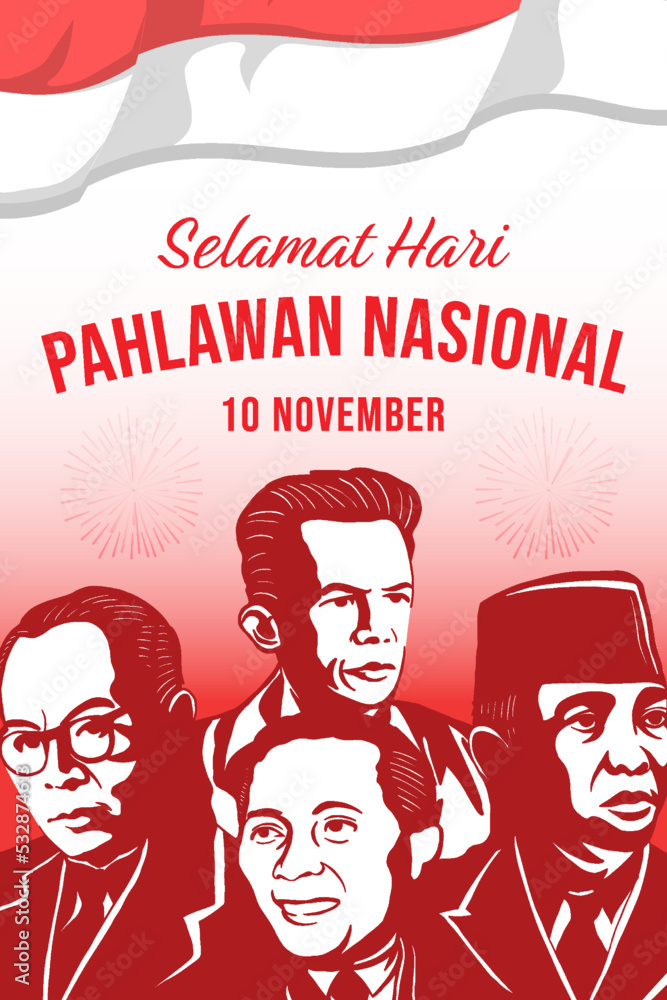 selamat hari pahlawan nasional vertical banner illustration with four ...
