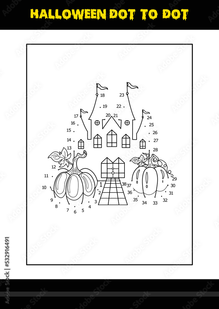 Vektor Halloween dot to dot coloring page for kids. Line art coloring ...