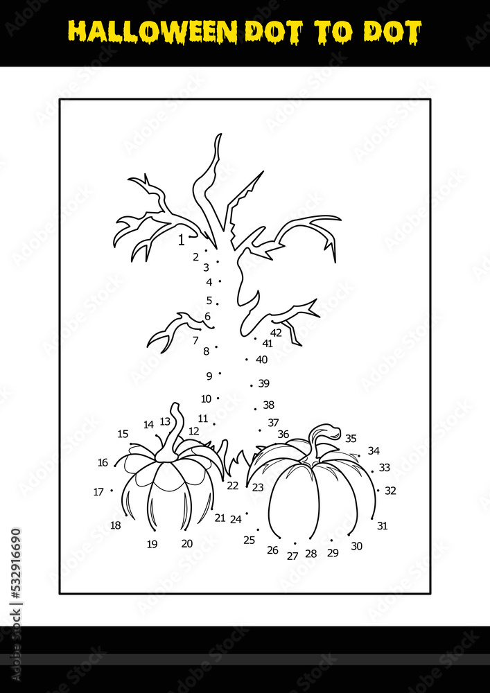 Halloween dot to dot coloring page for kids. Line art coloring page ...