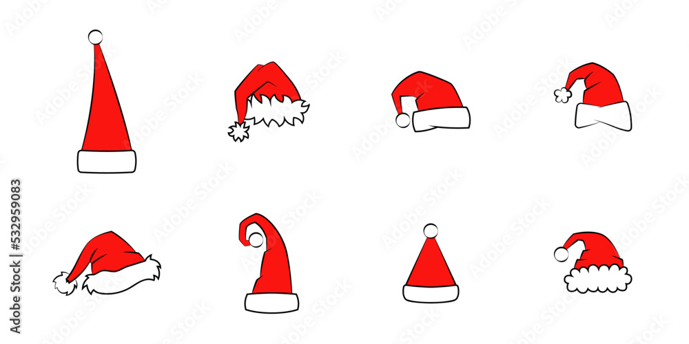 Vector de Stock Conjunto de gorro de navidad. Feliz navidad. Sombrero ...
