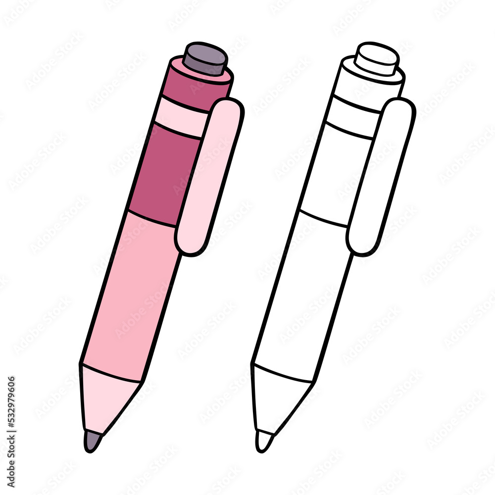 Vector illustration coloring page of cartoon pen with example for ...