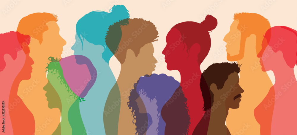 A multi-ethnic community integrating multiculturalism. Male and female ...