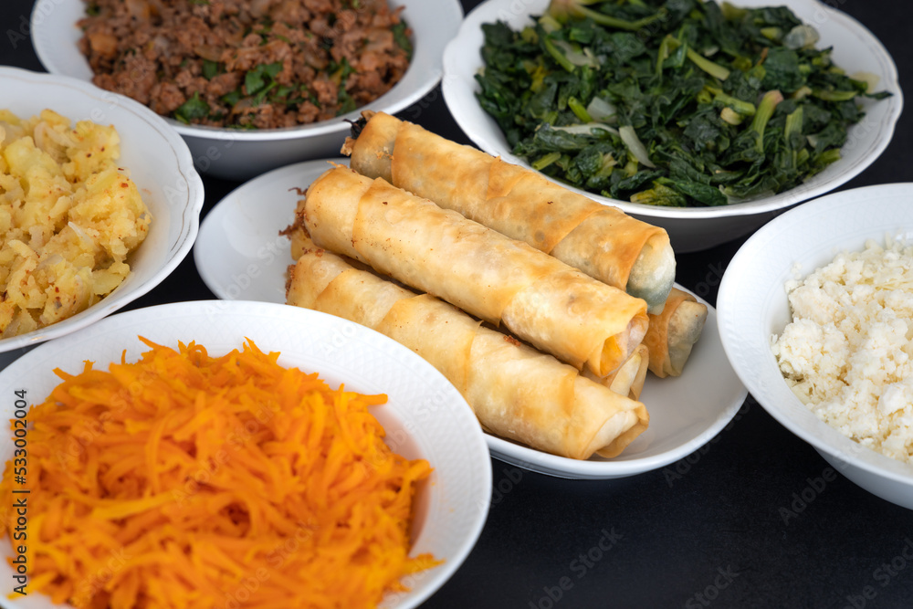 Turkish Cigar Shaped Rolls. Traditional Borek, Burek, cooked, grilled ...