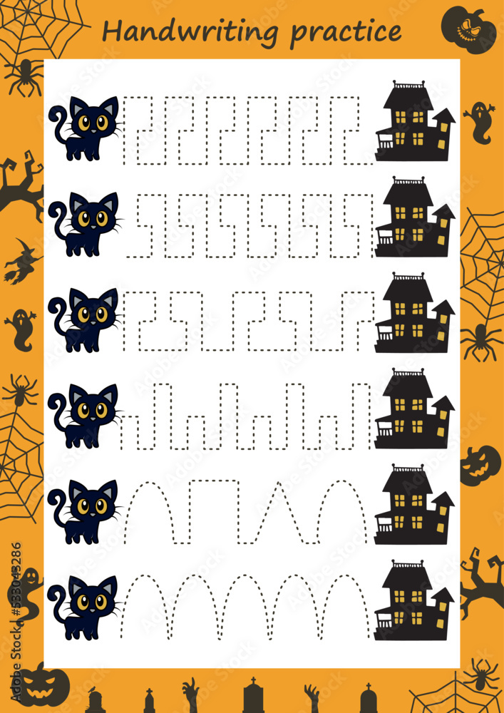 Educational worksheet for kids. Handwriting practice. Spider and his ...