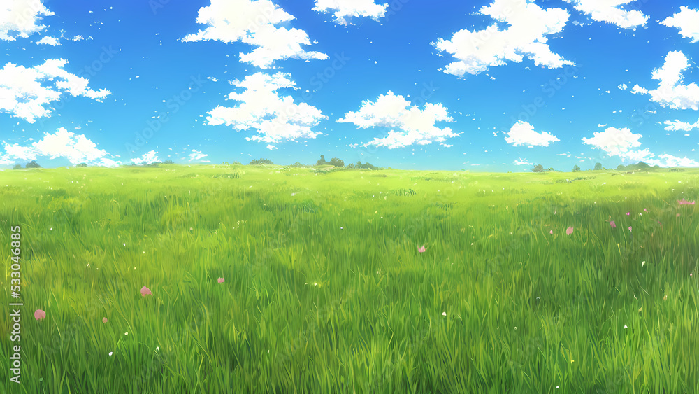 Artwork of grassy summer field Stock Illustration | Adobe Stock