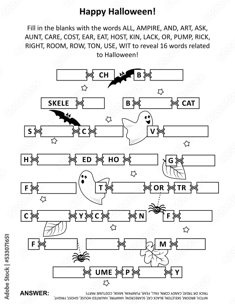 Word game: Fill in the blanks with the words provided to make 16 words ...