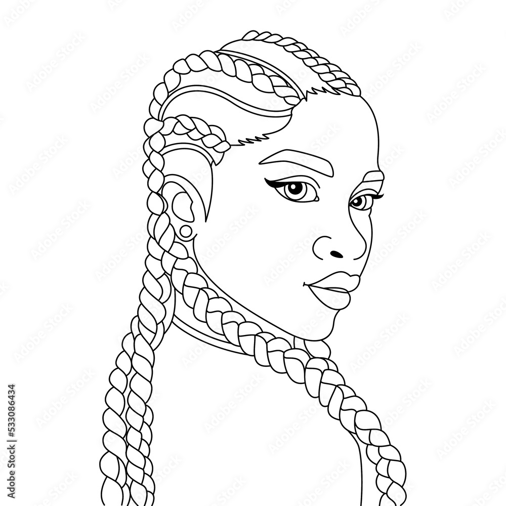 Black Woman Illustration With Braids Afro girl vector coloring page outline illustration Stock ...