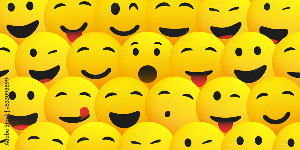 Pattern Background of Dense Crowd of Yellow Emoticons with Various ...