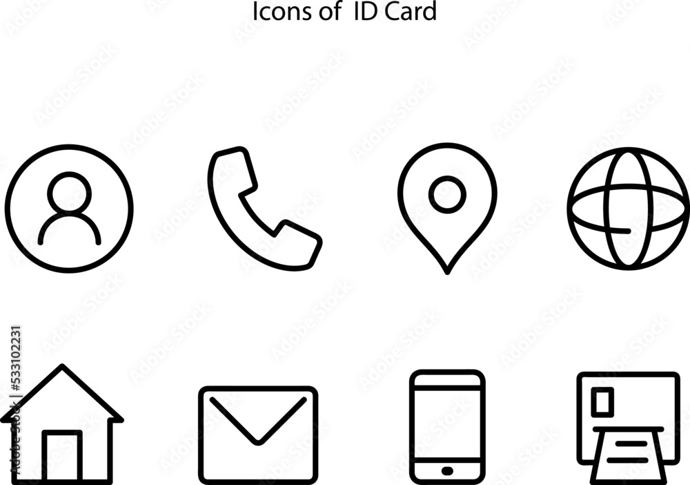 icons set of id card isolated on white background. id card icon, id ...