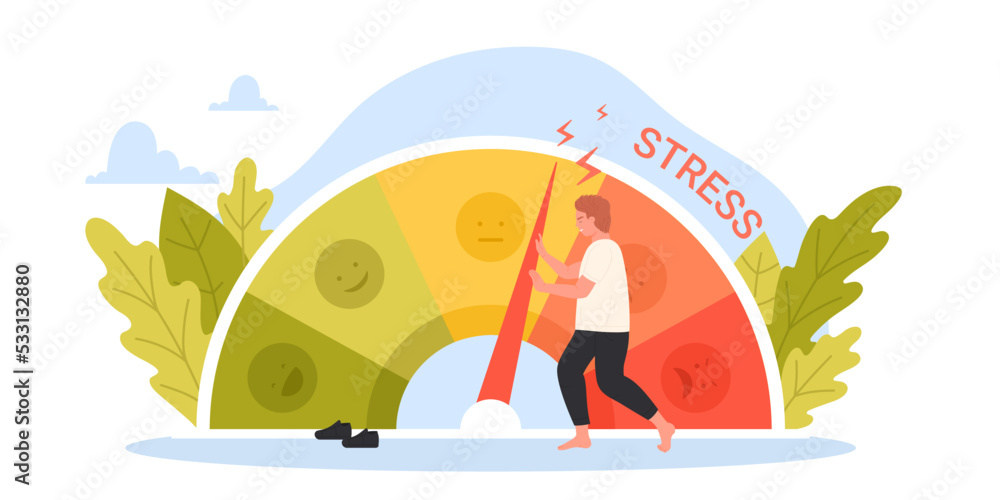 Business problem, pressure and crisis control vector illustration. Cartoon tiny man pushing with ...