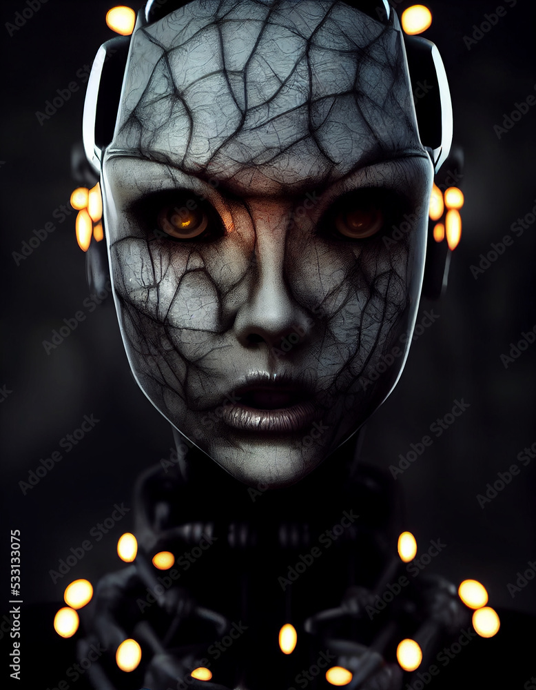Cyborg Woman is Infected with a Digital Cyber Virus 3D Conceptual Art ...