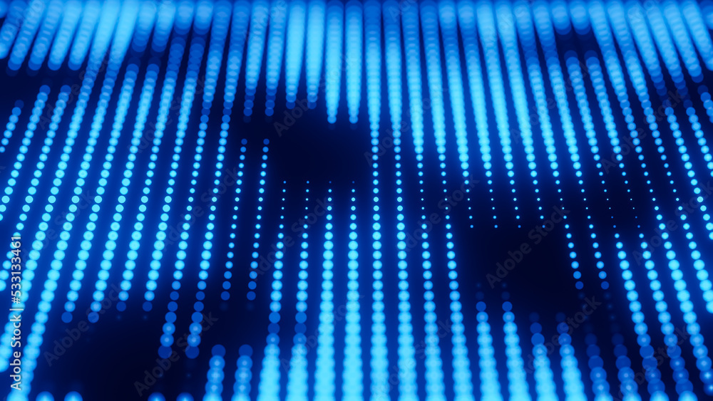 Abstract Blue Lights Bokeh Equalizer Bar Effect Technology Particles Surface Grid 3d Model And
