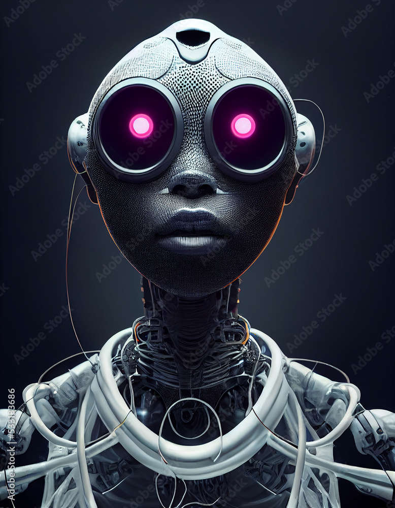 Ilustración de Stock Sci-Fi Futuristic Female Cyborg Face Mechanism 3D ...