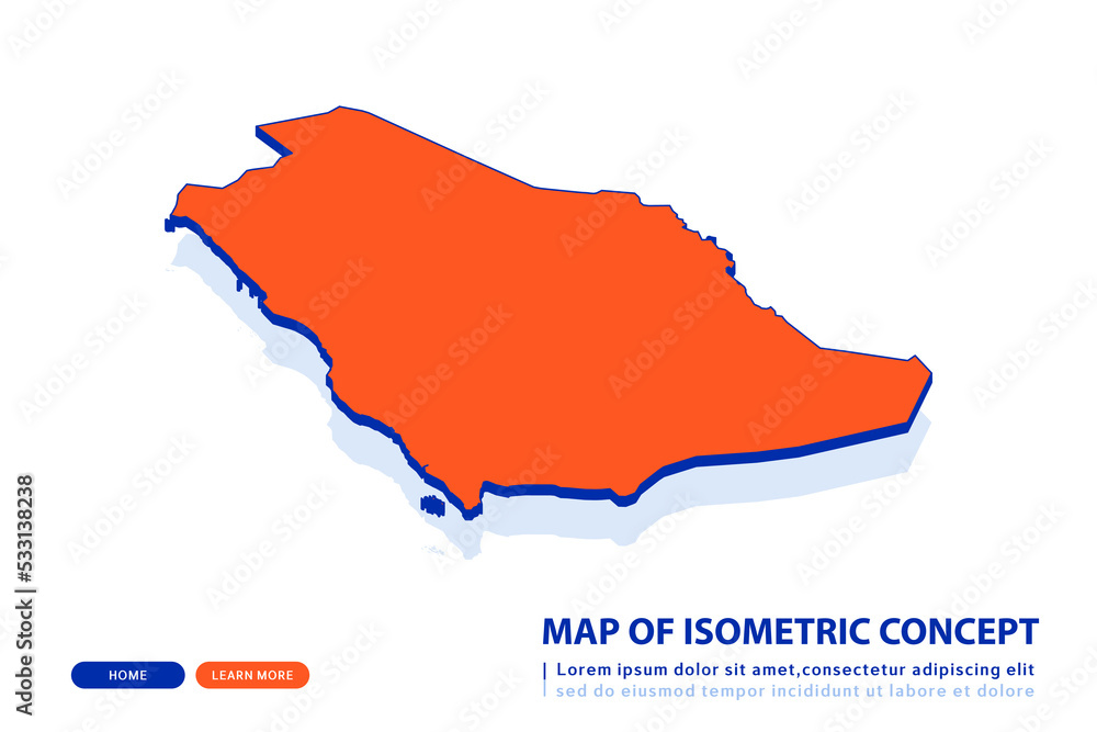 Orange map of Saudi Arabia on white background. Vector modern isometric ...