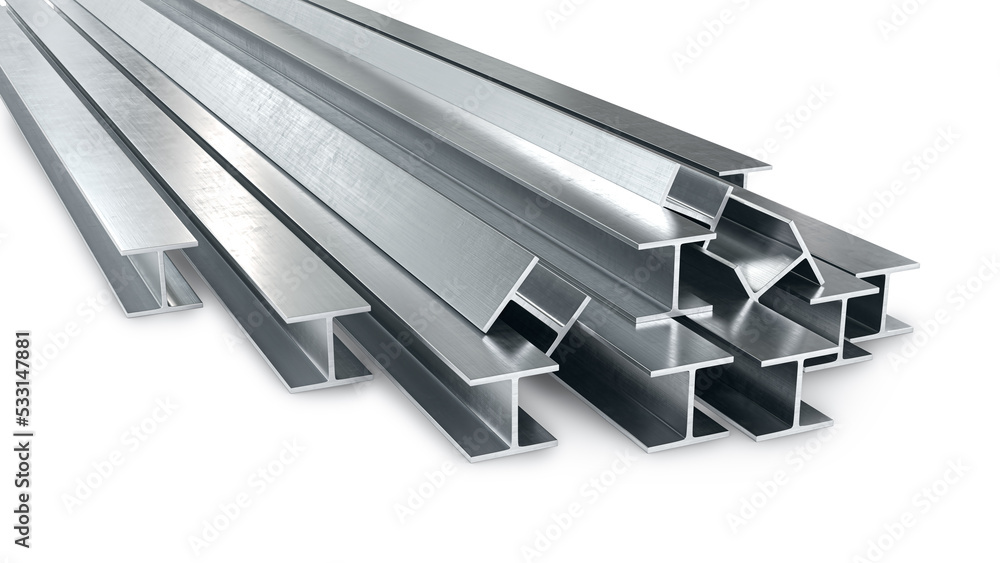 Stack of steel beam on white background. 3d rendering Stock ...