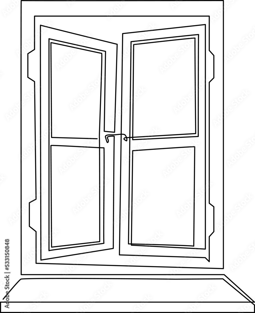 Open old window with two sashes. Continuous line drawing. Vector ...