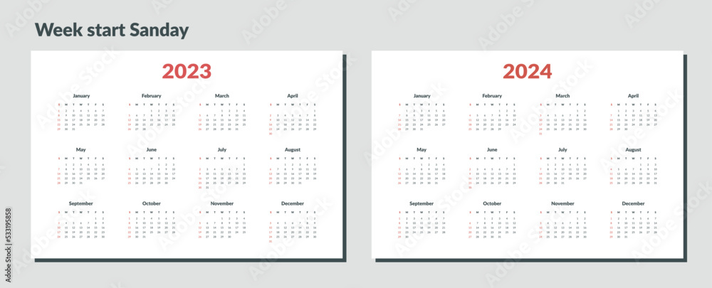 2023-2024 Calendar Template. Vector layout of a wall or desk simple ...