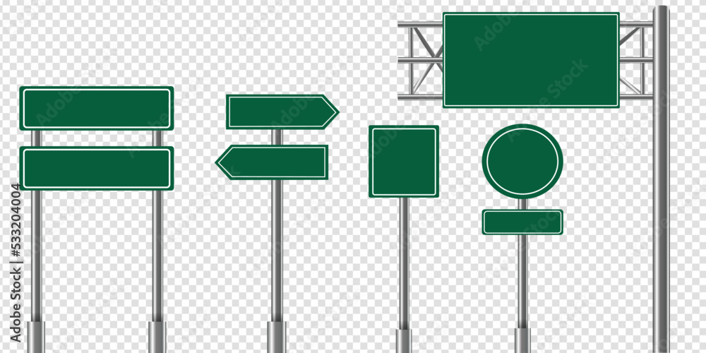Traffic signs vector Green road signs blank advertising sign plate set ...