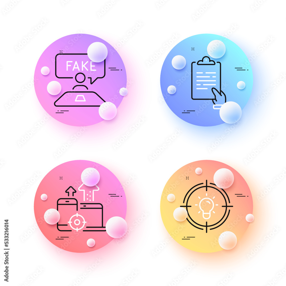 Clipboard, Seo devices and Fake review minimal line icons. 3d spheres ...
