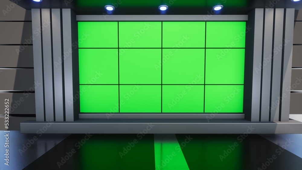 Illustration Stock 3D Virtual TV Studio News, Backdrop For TV Shows .TV On Wall.3D Virtual News ...