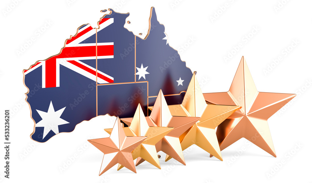 Australian map with five stars. Rating, quality, service in Australia ...
