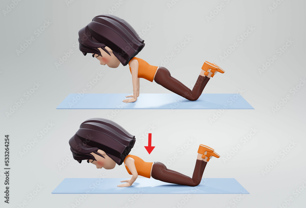 3d render. Women exercise with an Archer Push Ups pose. The workout ...