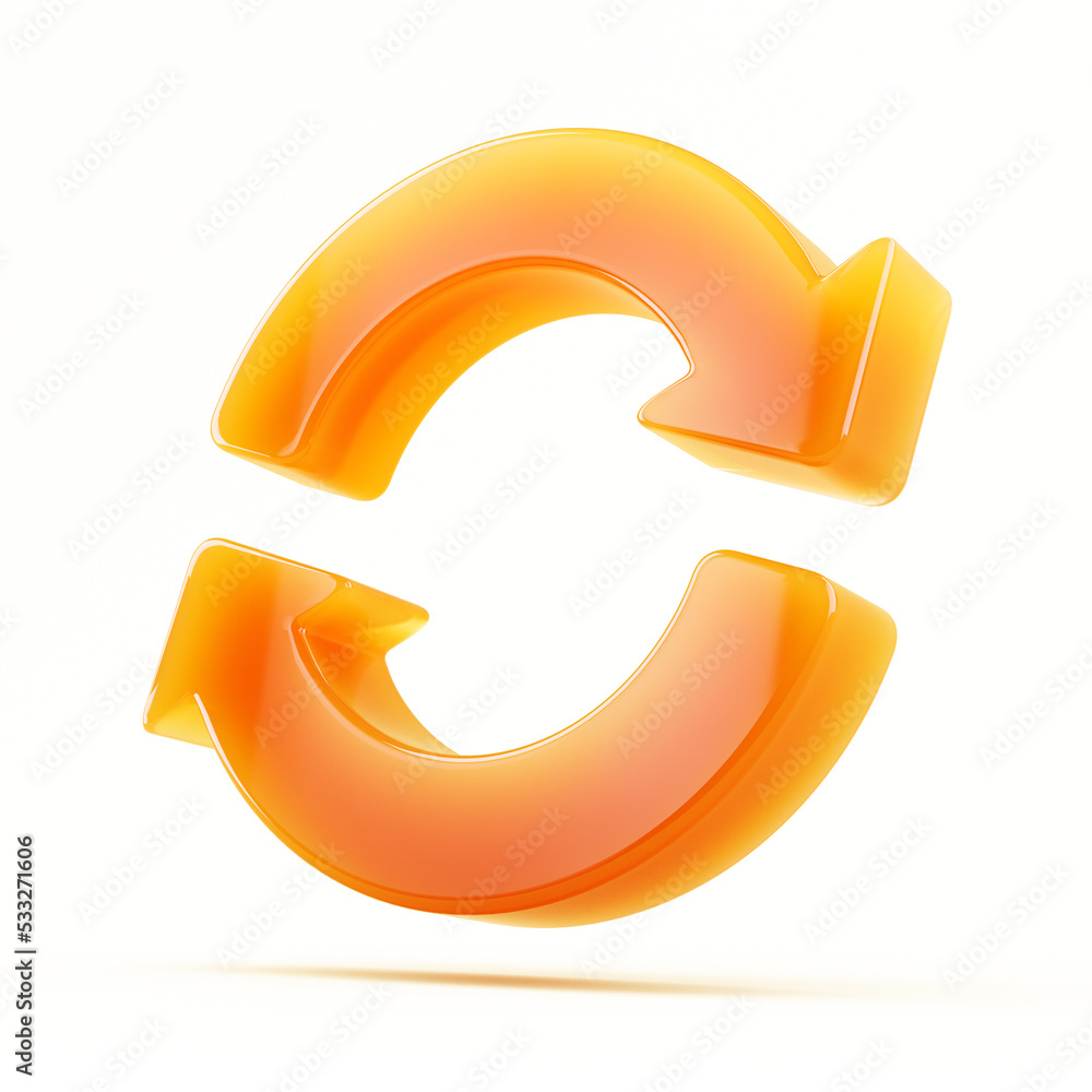 Stock-Illustration „Two arrows icon - update symbol. 3d orange glass update, refresh icon - 3d ...