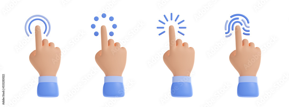 Hand click icon, computer cursor with fingers press buttons and touch ...