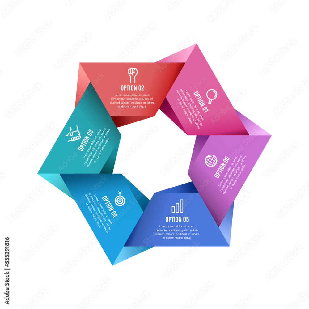 Hexagon infographic with 6 workflows, process, planning, and ...