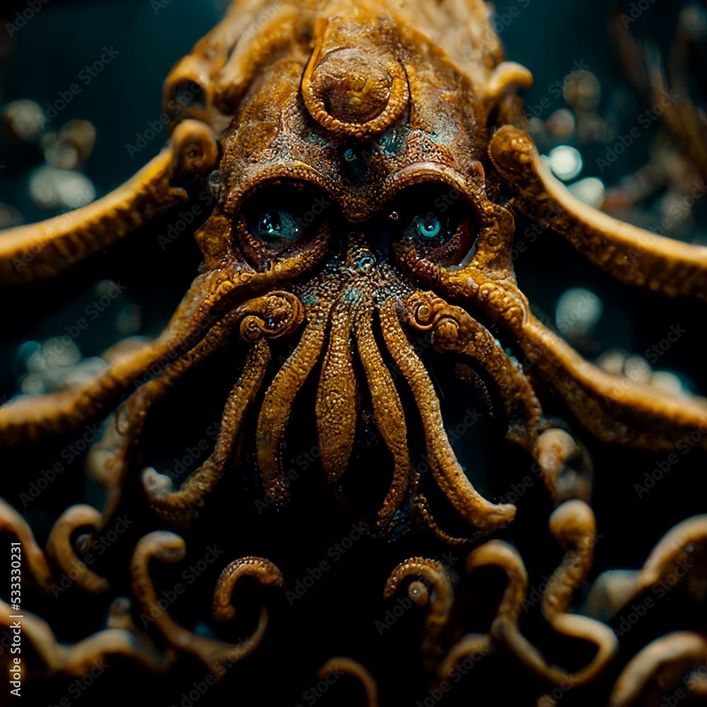 Kraken, scary giant squid octopus with dark eyes, sea giant, ocean ...