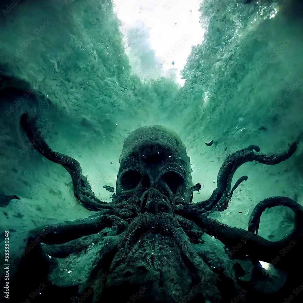 Kraken, scary giant squid octopus with dark eyes, sea giant, ocean ...