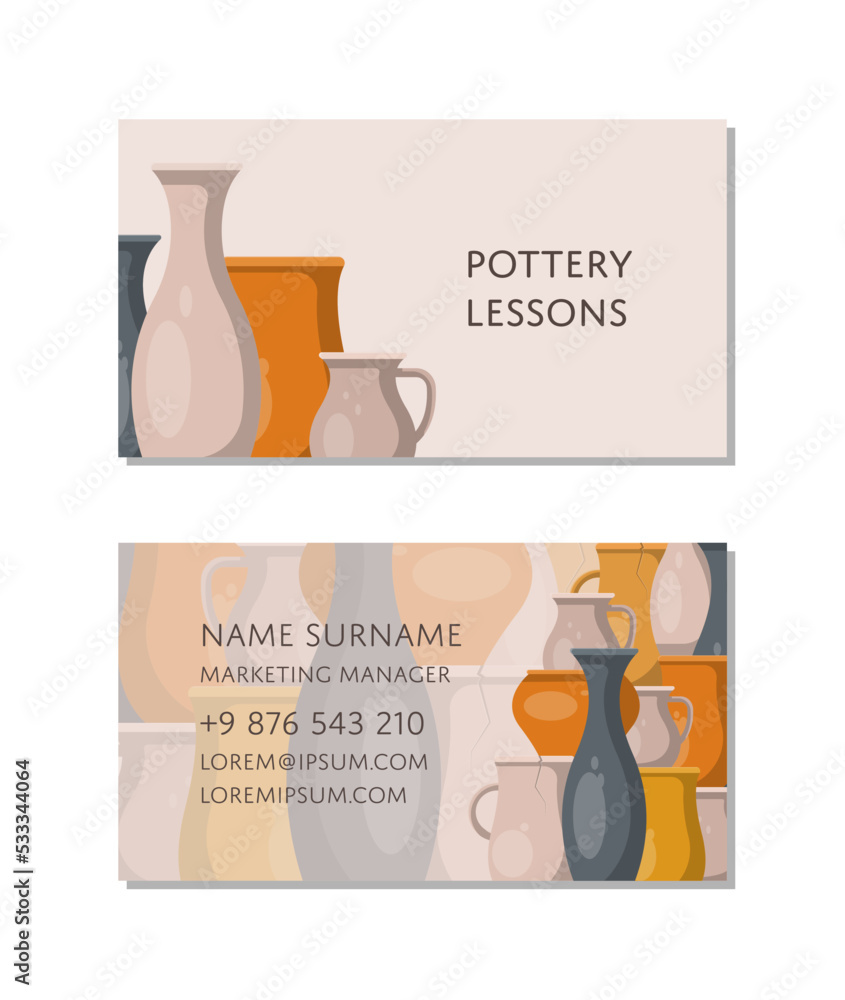 Pottery lessons business card template with traditional clay ceramics ...