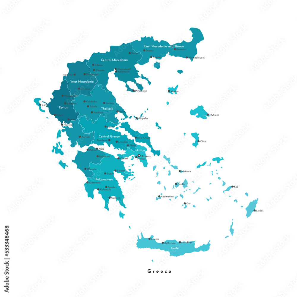 Vector isolated illustration. Simplified administrative map of Greece ...