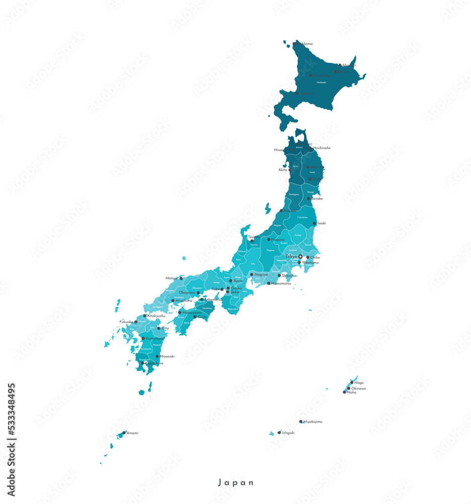 Vector isolated illustration. Simplified administrative map of Japan ...