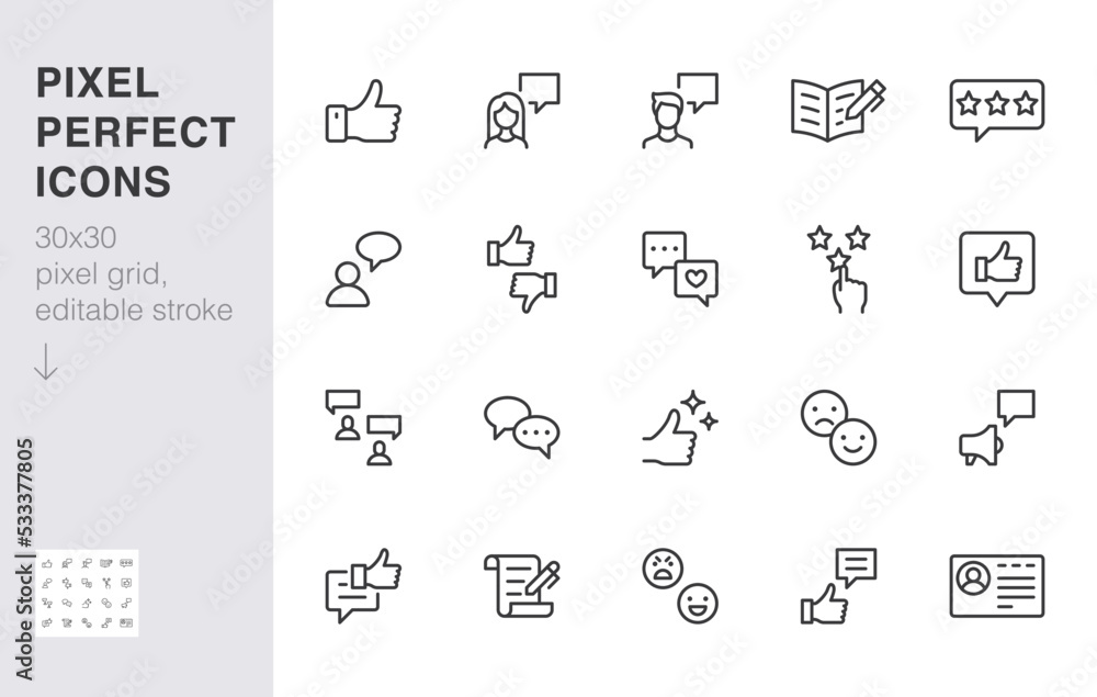 Feedback line icon set. Customer service, user experience, like thumbs ...