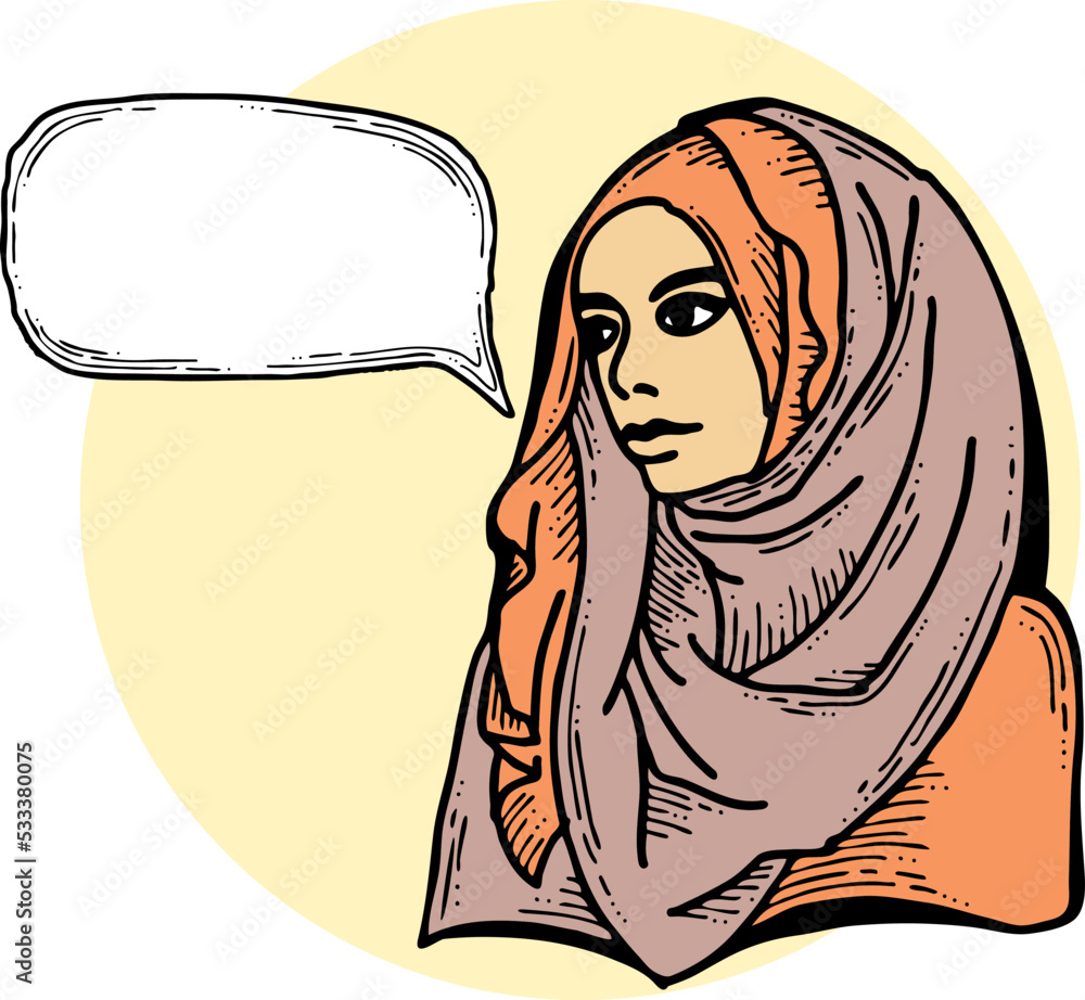 Young Arab woman with beautiful face tell message. Wear traditional ...