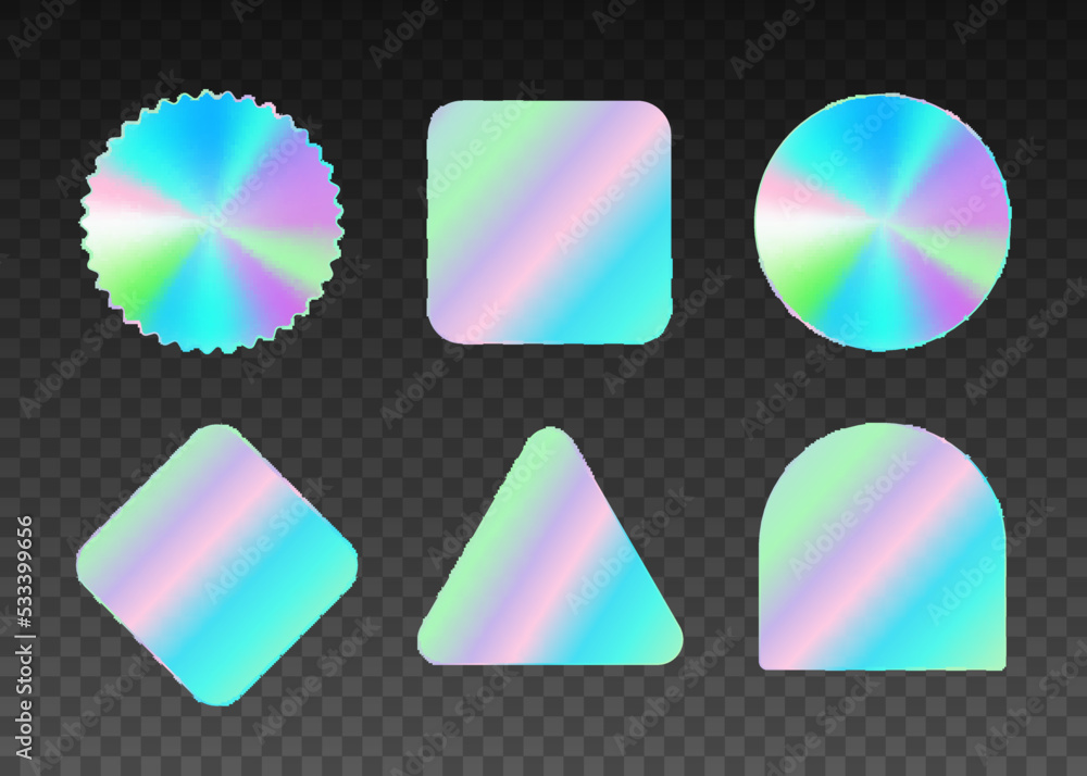 Hologram labels of different shapes, realistic vector illustration ...