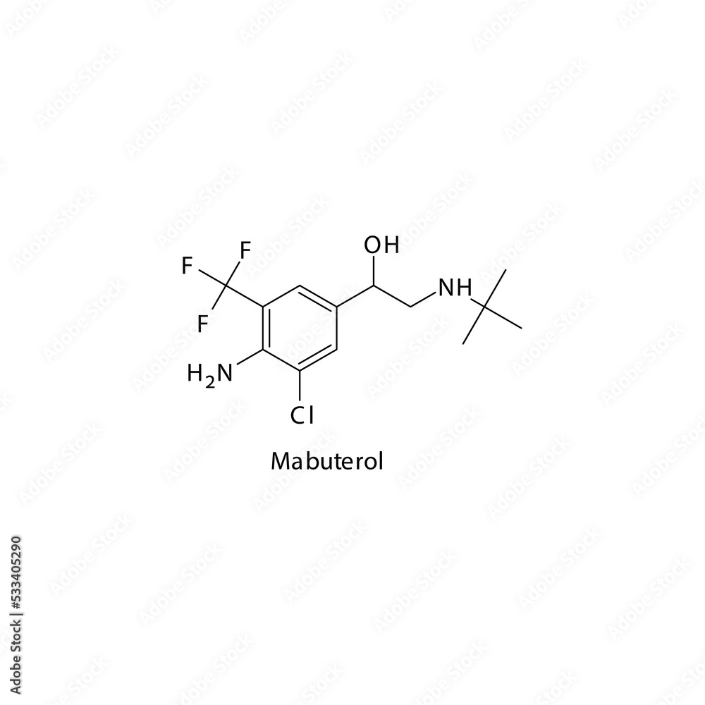Mabuterol molecule flat skeletal structure, beta agonist used in asthma, COPD Vector ...