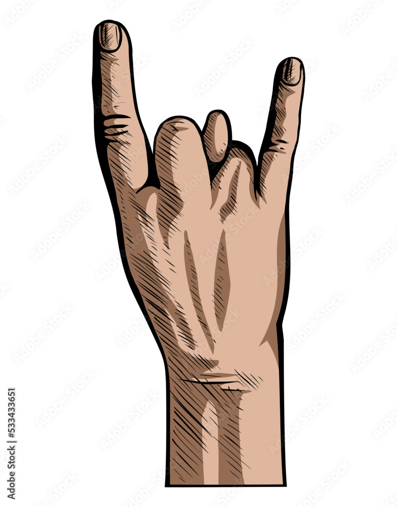 Sign of the horns with the fig sign. Rock, heavy metal and fig gesture ...