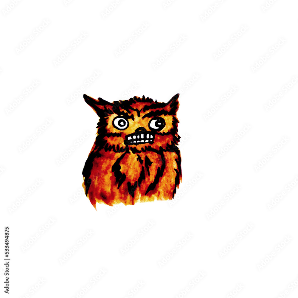 Badge - sticker: "Very angry owl". The angry owl bared its teeth and ...