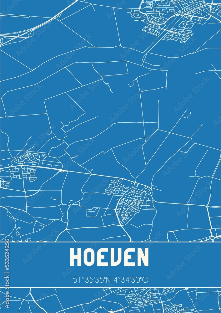 Ilustracja bez tantiem: Blueprint of the map of Hoeven located in Noord ...