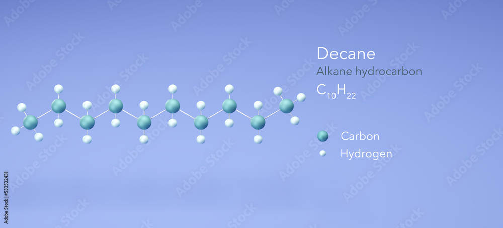 decane, molecular structures, Alkane hydrocarbon, 3d model, Structural ...