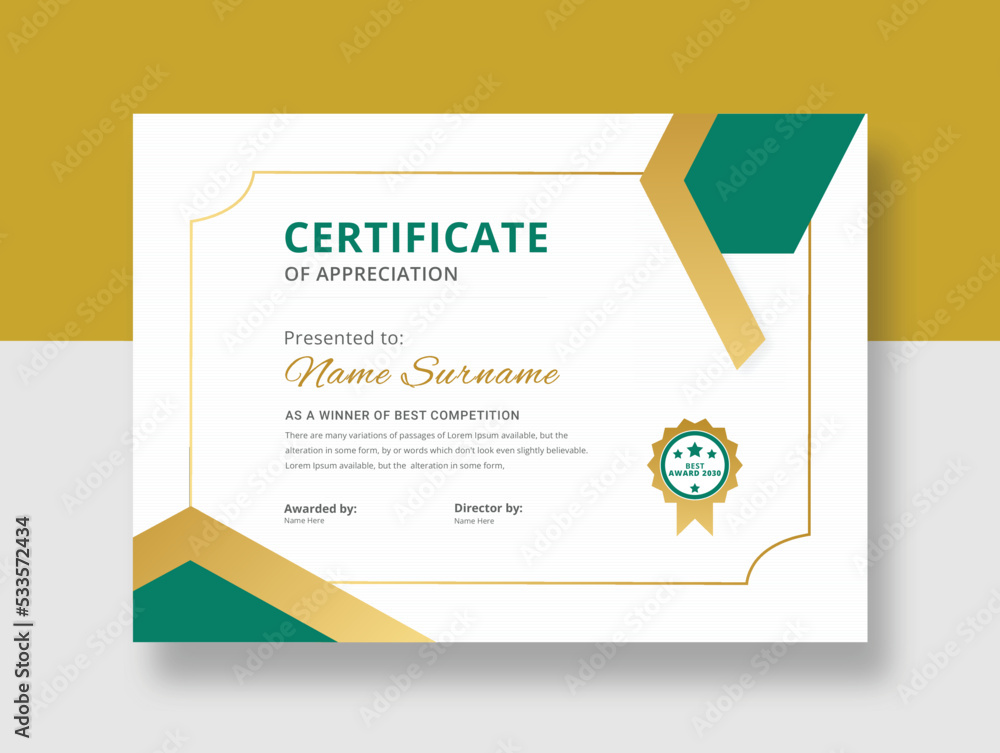 Green Certificate of appreciation, award diploma design template, Certificate vector template ...