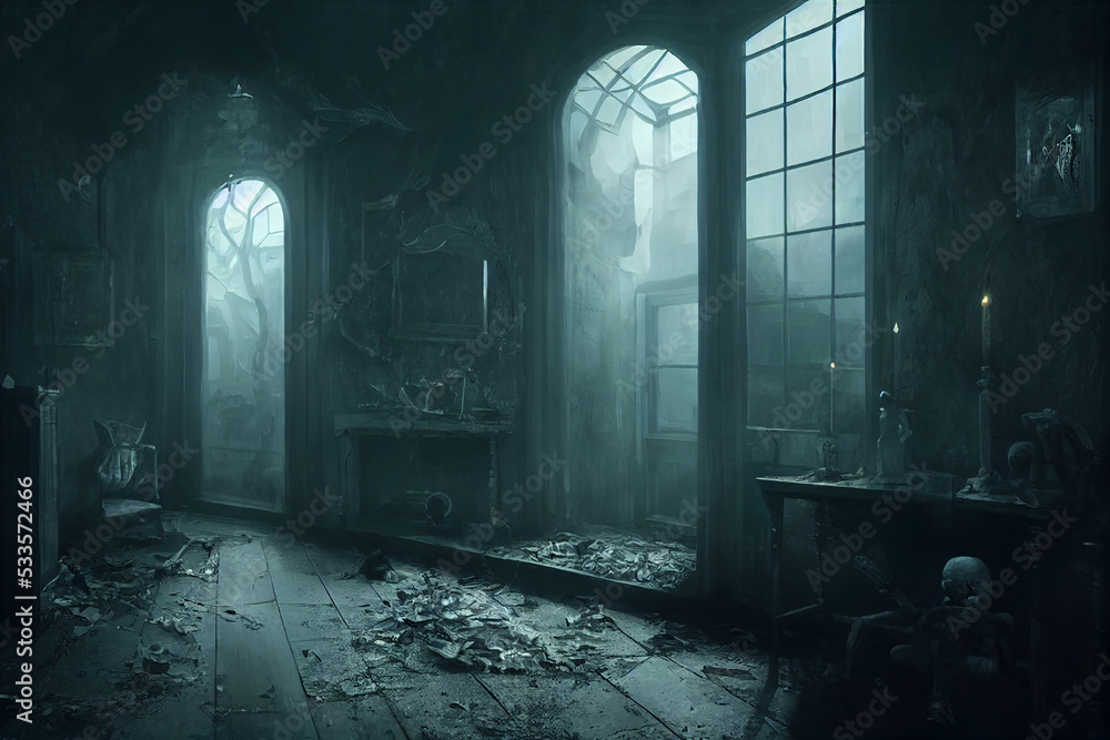 creepy interior of an abandoned building background, concept art ...