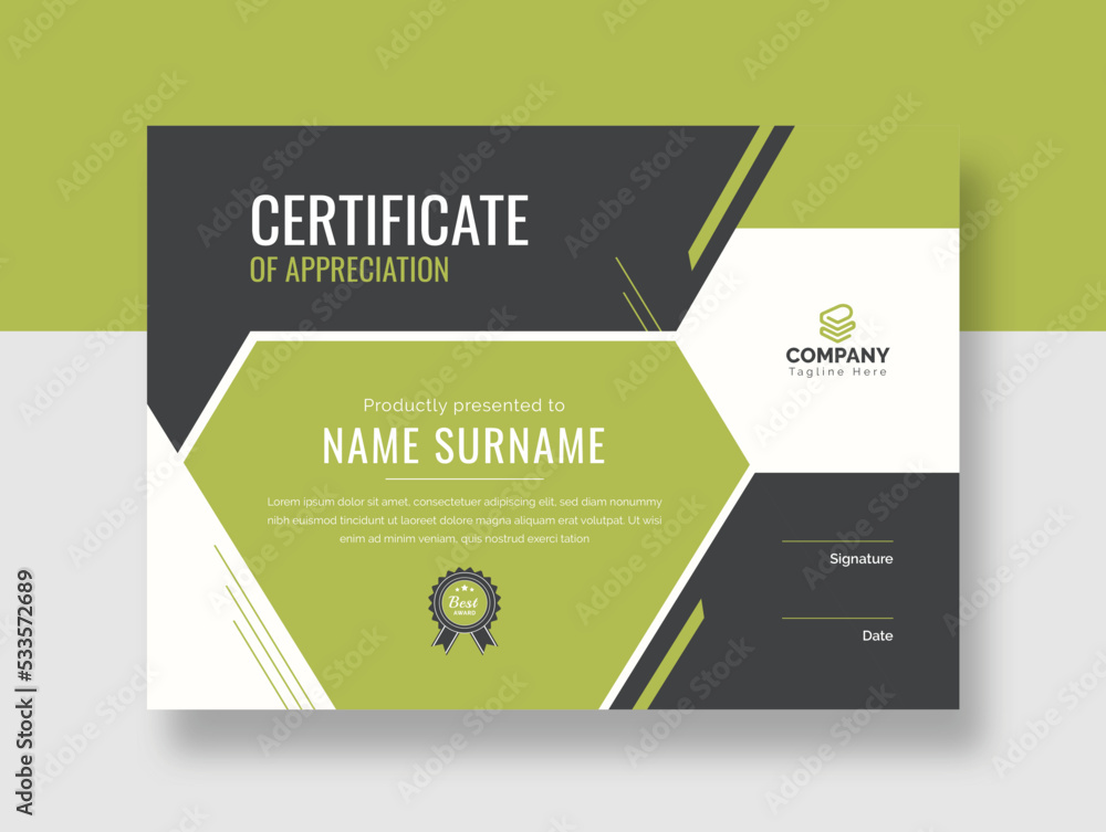 Green Certificate of appreciation, award diploma design template ...