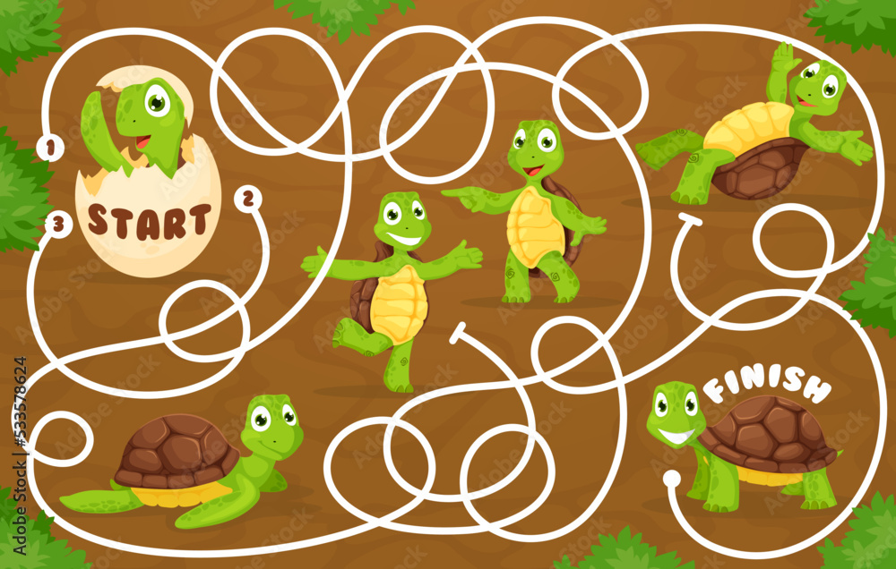 Labyrinth maze game help cartoon turtle find the cheerful friends ...