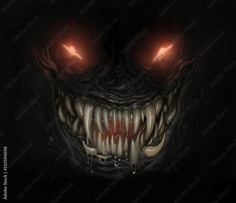 Horror monster face in the darkness. Digital painting. Stock Illustration | Adobe Stock