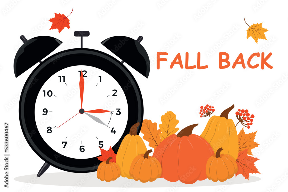 Change your clocks card for Daylight Saving Time. Clocks with pumpkins ...